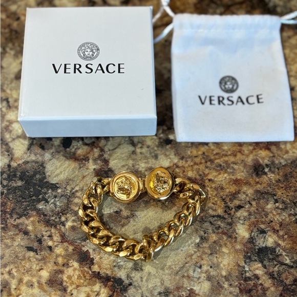 Versace | Jewelry | Versace Cuban Link Gold Double Medusa Head Bracelet ...